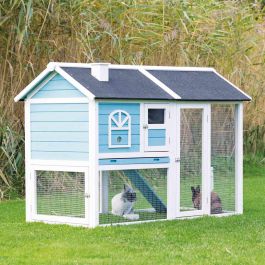 Kaninbur Uterum Blå/Vit 156cm - Stor kaninbur med två hagar